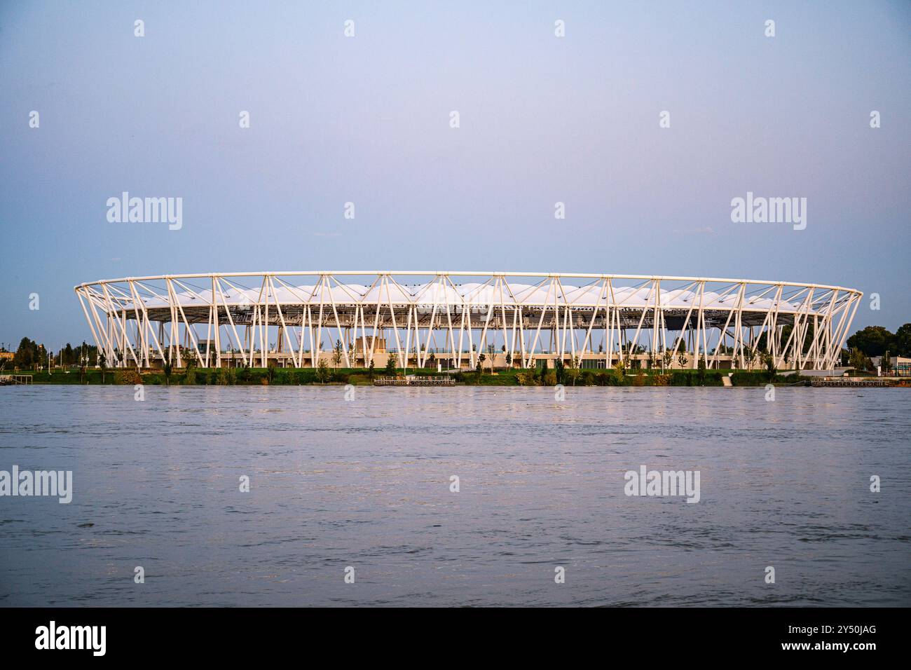 Raised Danube water level at the Athletic Statium at Budapest Stock ...
