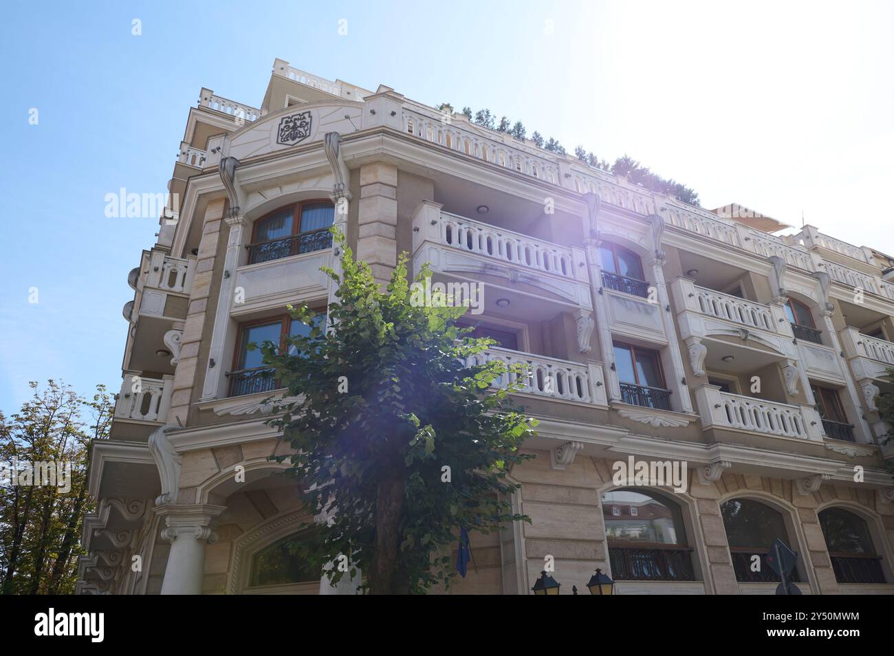 Elegant architecture of a residential building with balconies and ...