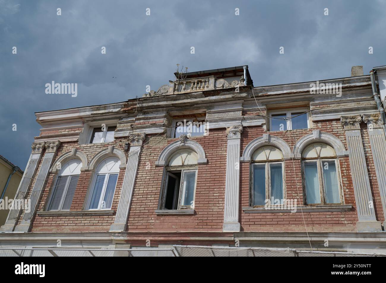 Historic architectural details of a weathered building showcasing ...
