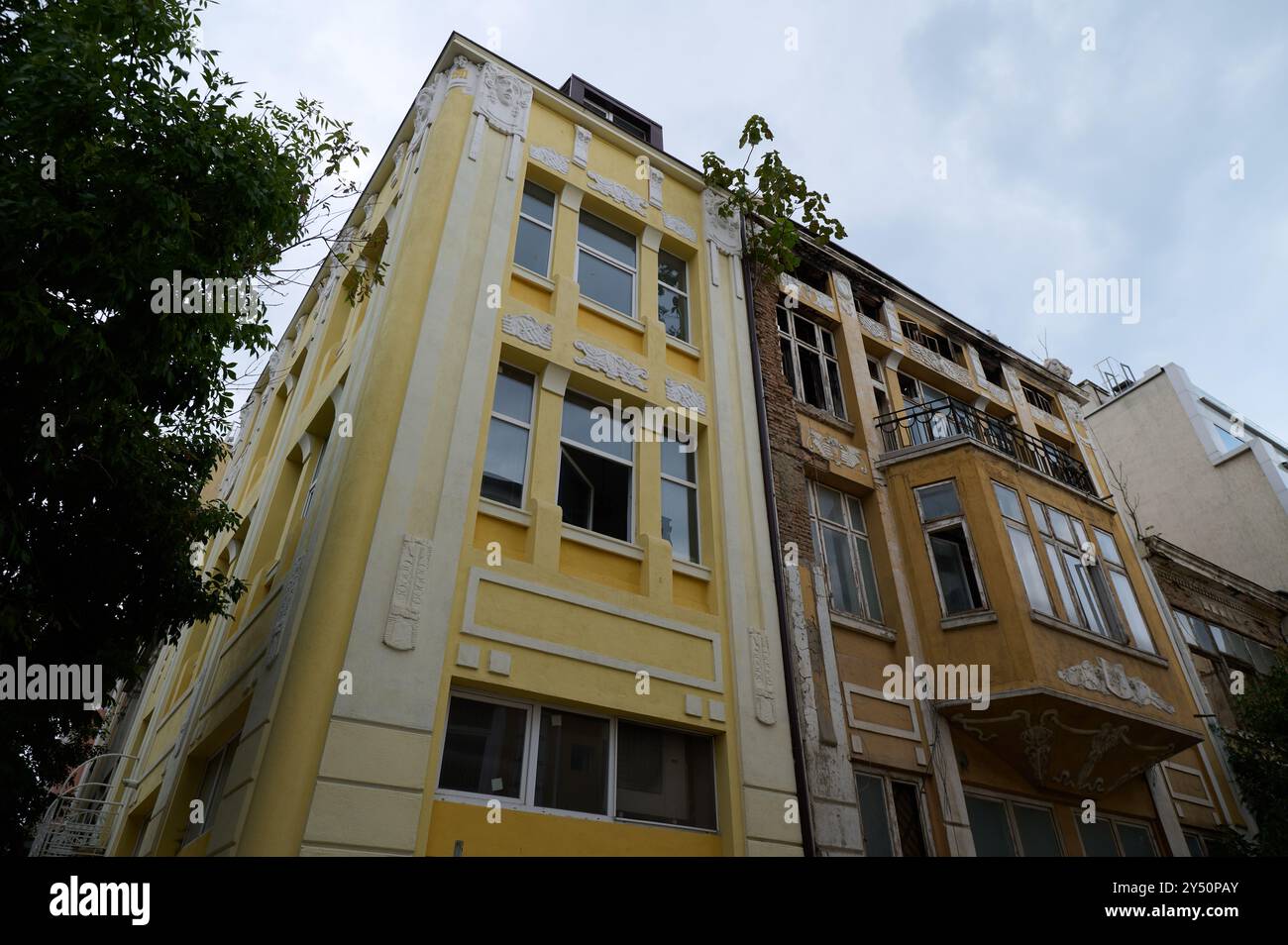 Architectural contrast of historic and modern styles in a residential ...