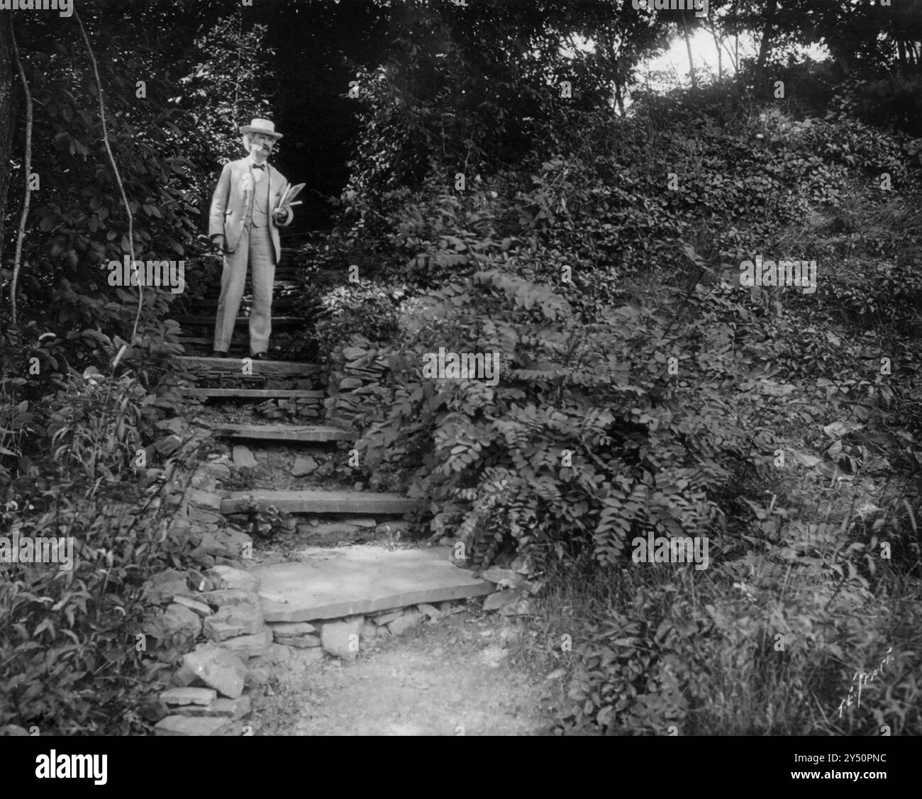 Samuel Langhorne Clemens, 1835-1910, full length, standing on steps of ...