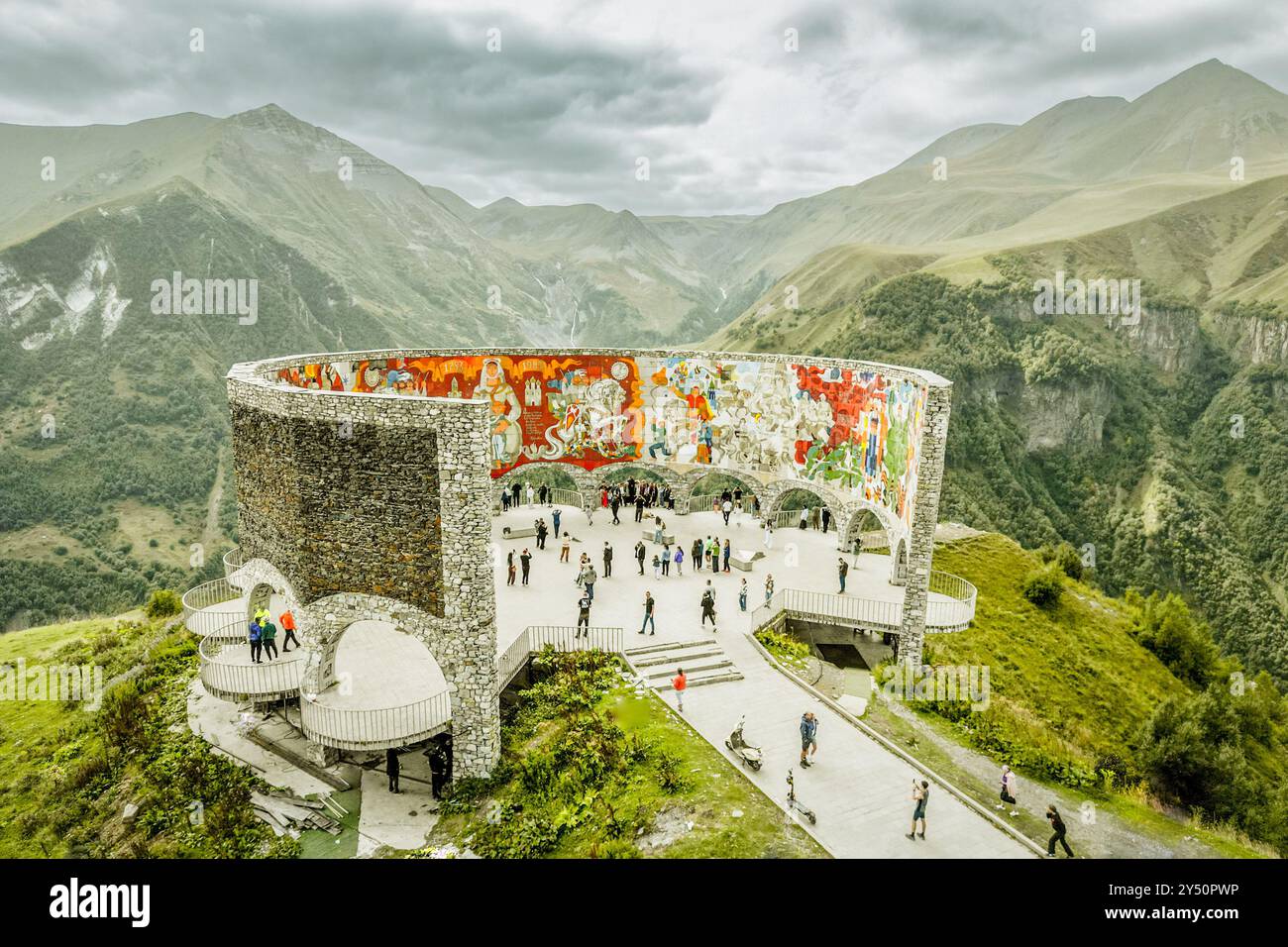 Kazbegi, Georgia - 8th september, 2024: tourist visit famous landmark ...
