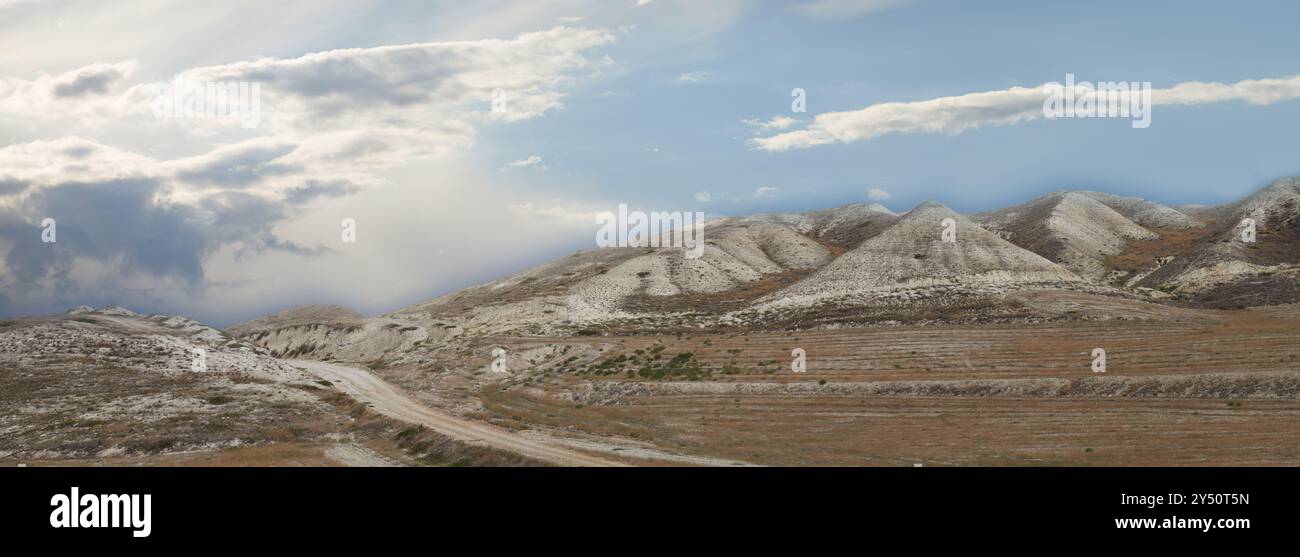 Landscape, nature and sky with mountain outdoor in ecosystem ...