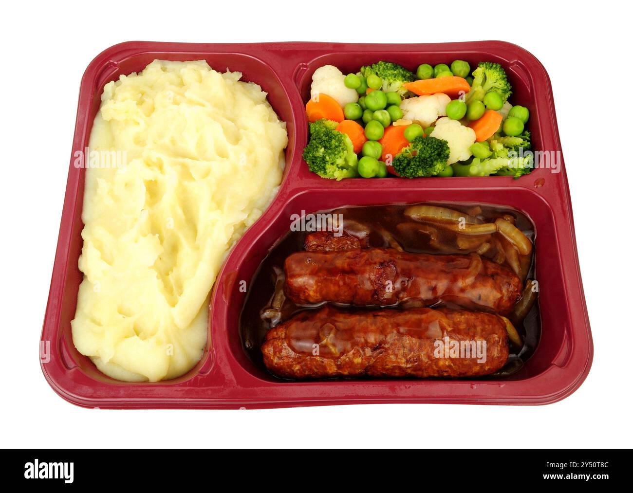 Sausage and mash ready meal with pork sausages, creamy mashed potatoes ...
