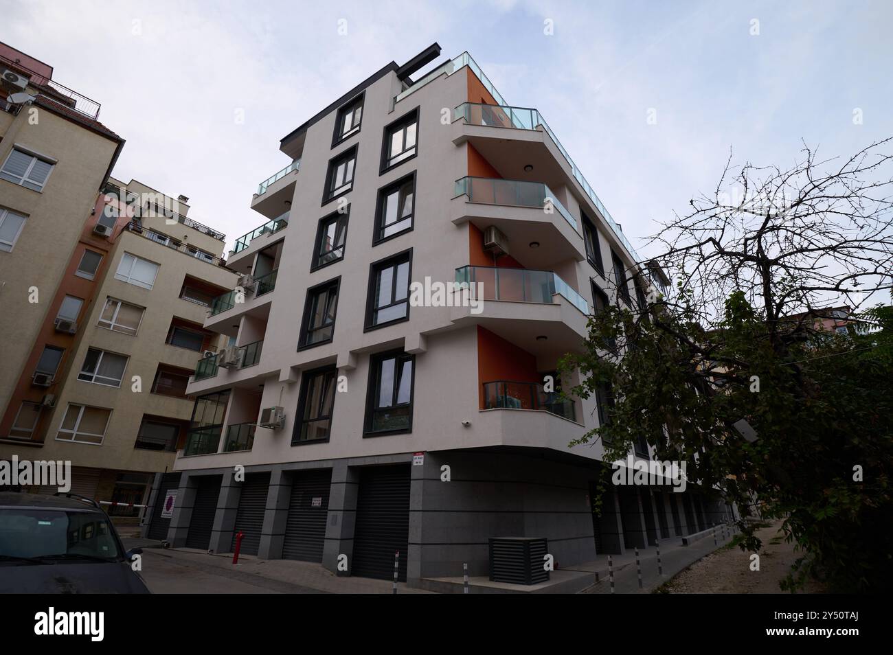 Modern architectural design of a multi-story residential building in an ...