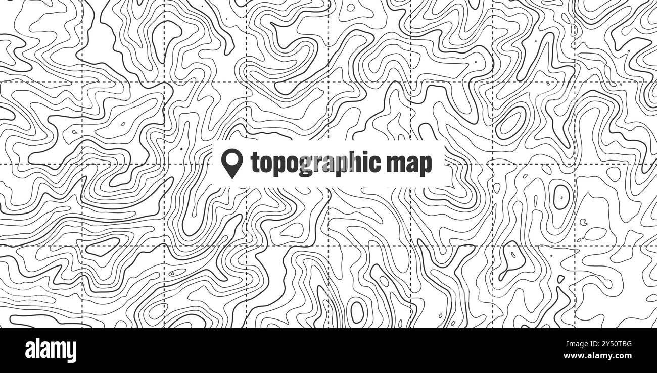 Topographic map with contour lines. Geographic terrain grid, relief ...