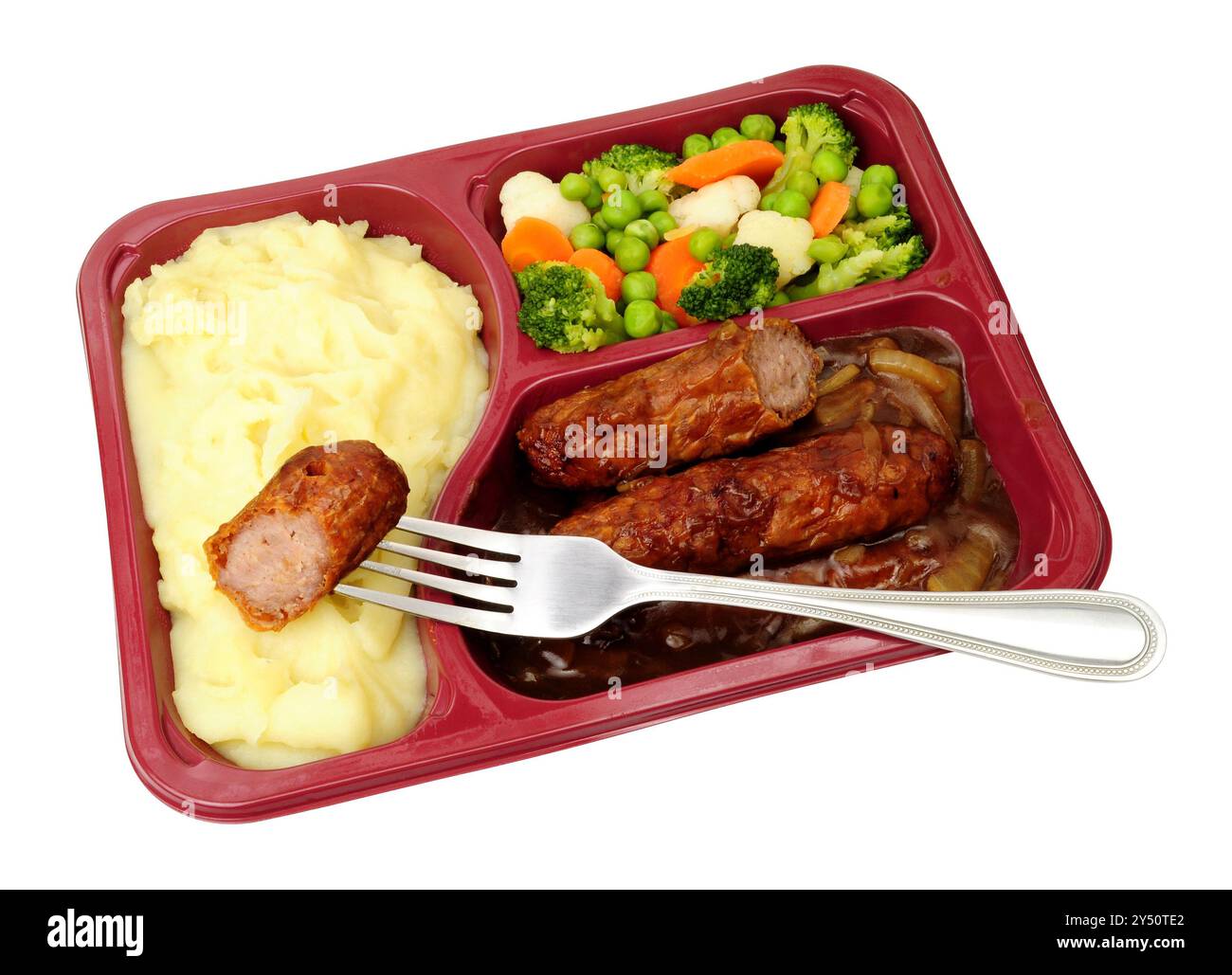 Sausage and mash ready meal with pork sausages, creamy mashed potatoes ...