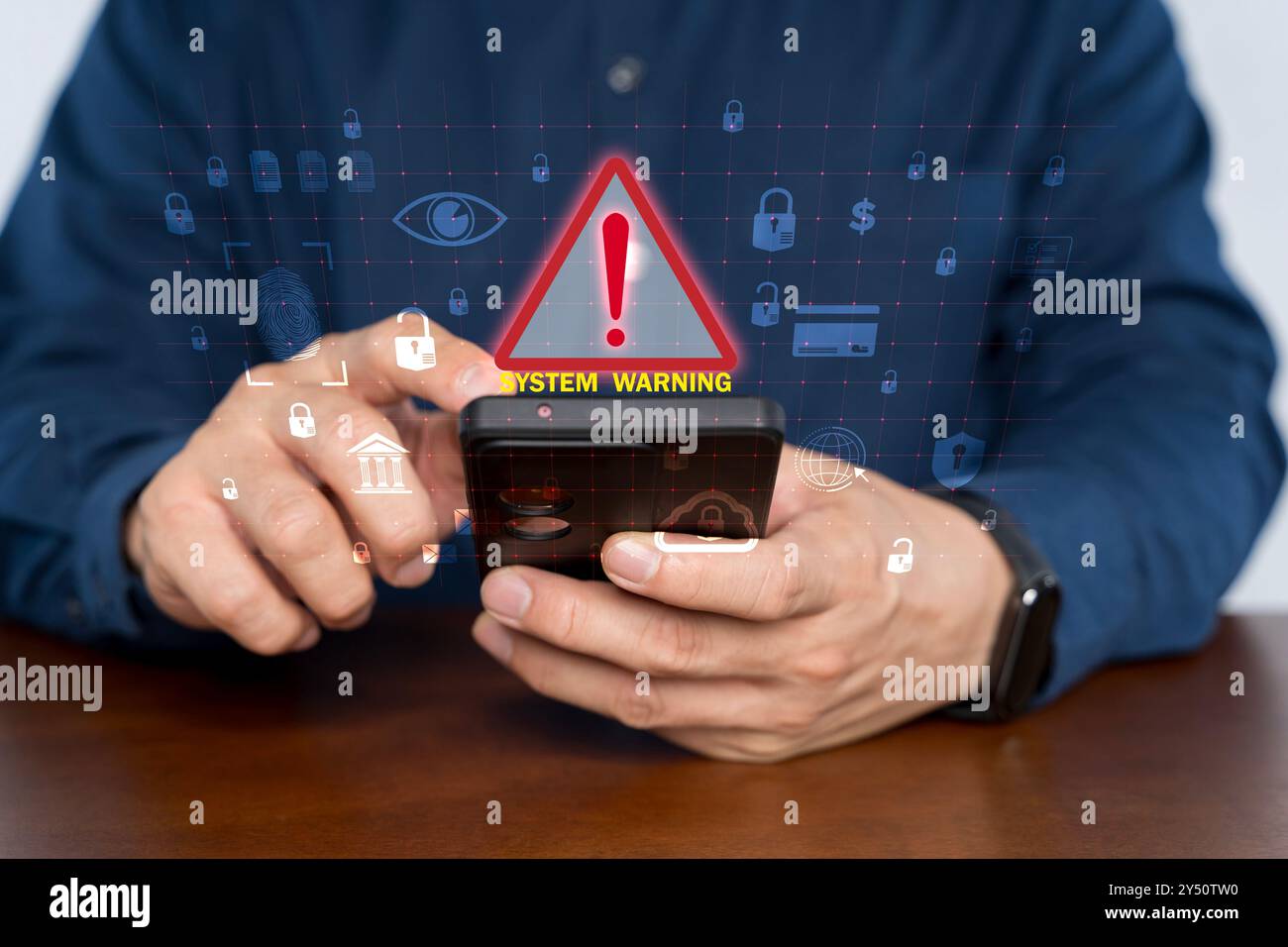 System Warning Alert, Cyber Security Concept. Digital warning sign with ...