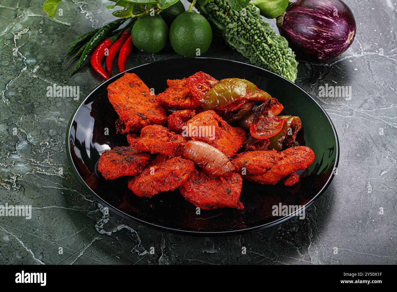 Indian cuisine - chicken red tikka barbecue Stock Photo - Alamy