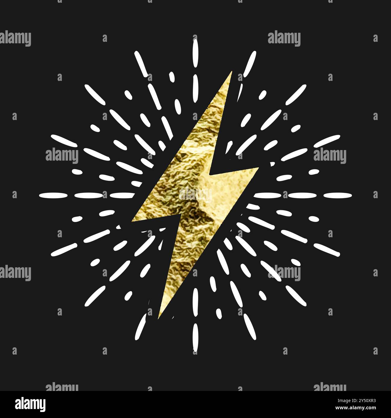 Vintage golden lightning bolt and sun rays. Gold foil texture ...