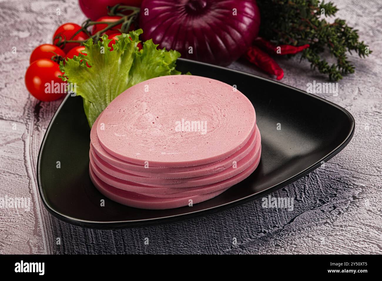 Boiled pork sliced sausage stack for breakfast Stock Photo - Alamy