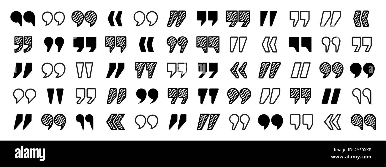 Hatched text quotation marks. Hand drawn quotes icon. Typographic ...