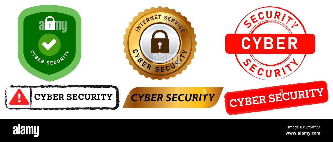 Cyber security stamp colorful badges antivirus malware system alert ...