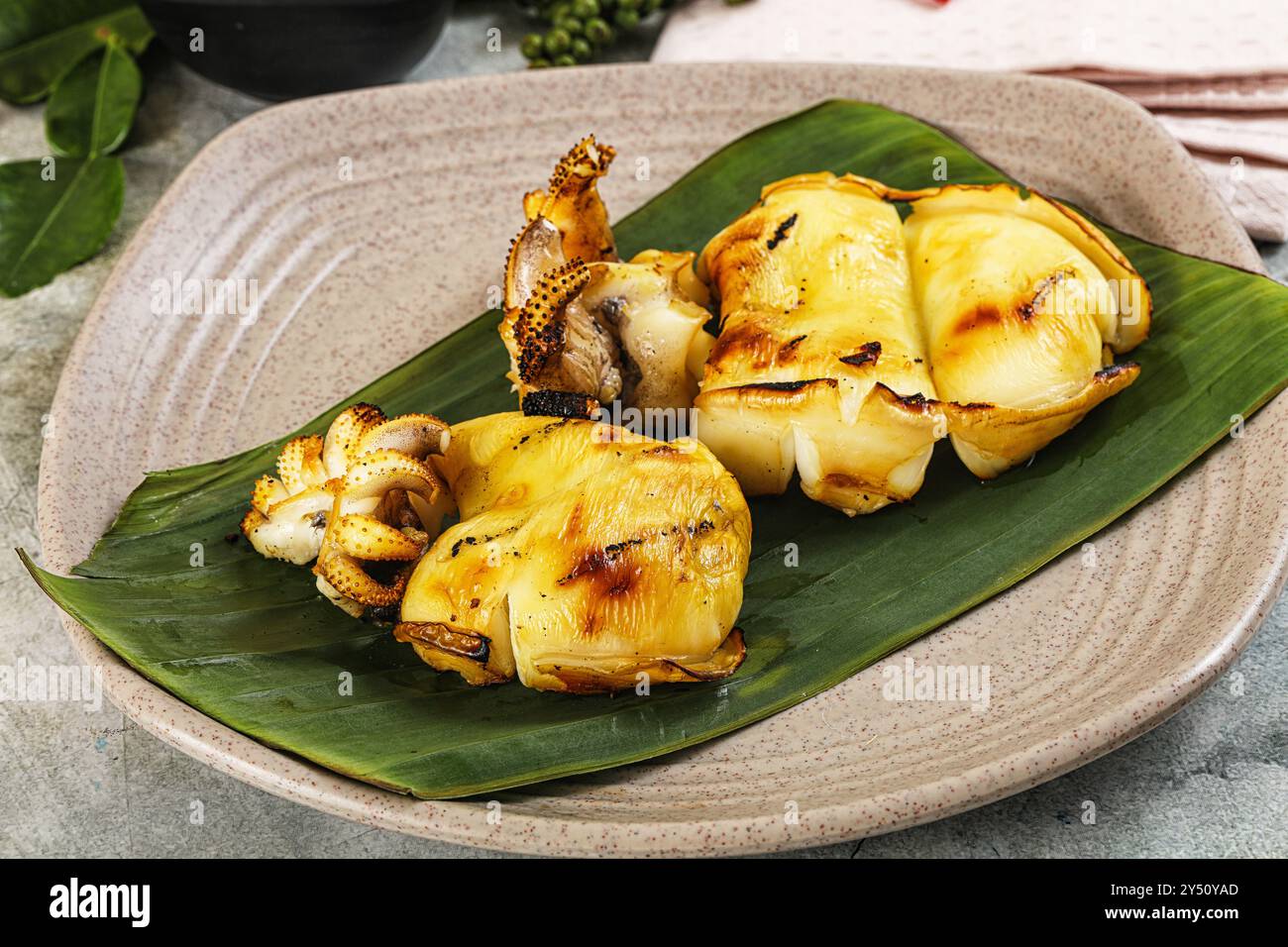 Delicous Grilled cuttlefish with sauce asian style Stock Photo - Alamy