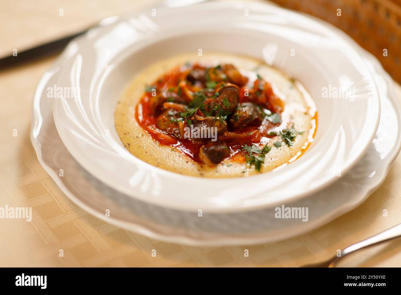 Close up on italian traditional northern food on a restaurant table ...