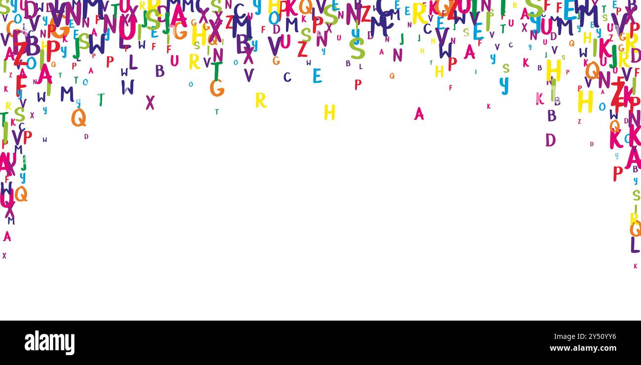 Scattered letters of latin alphabet. Colorful childish floating ...
