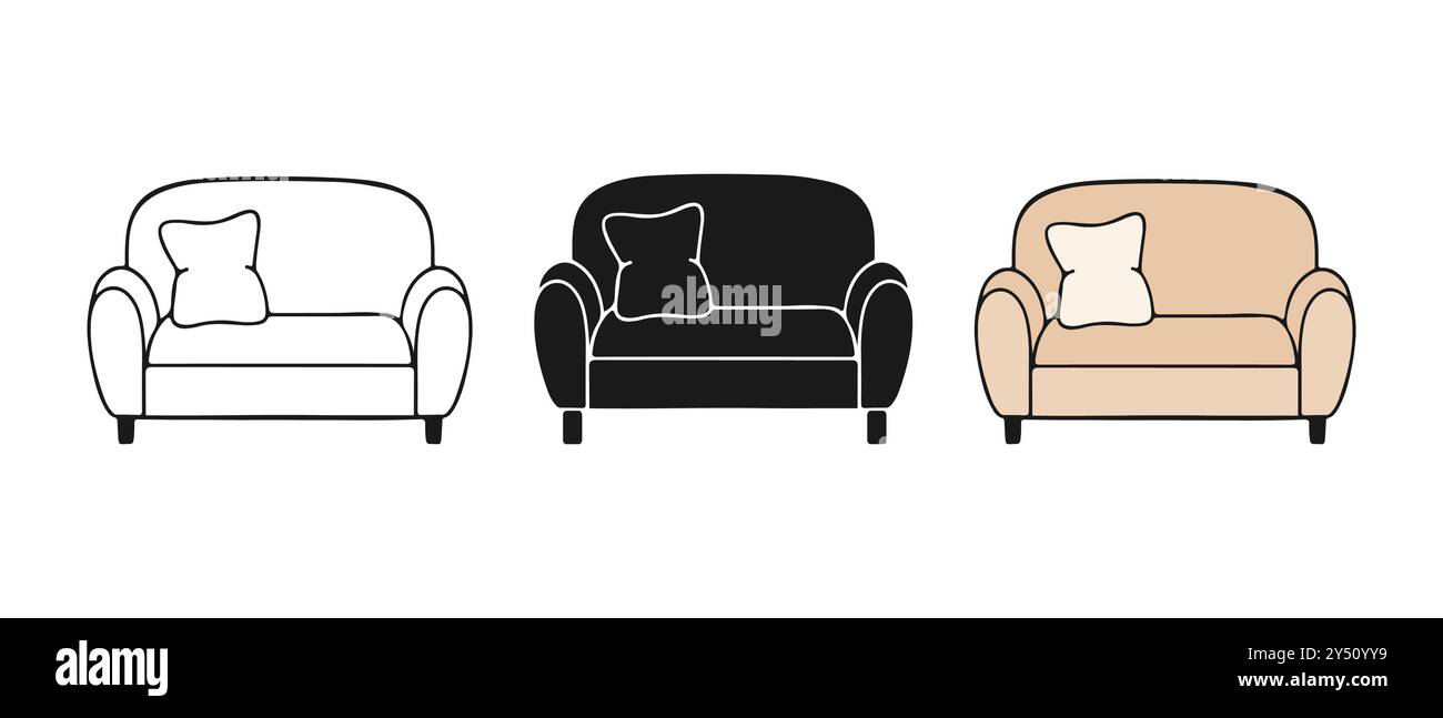 Sofas set of icons for the interior, handmade doodle drawing in ...