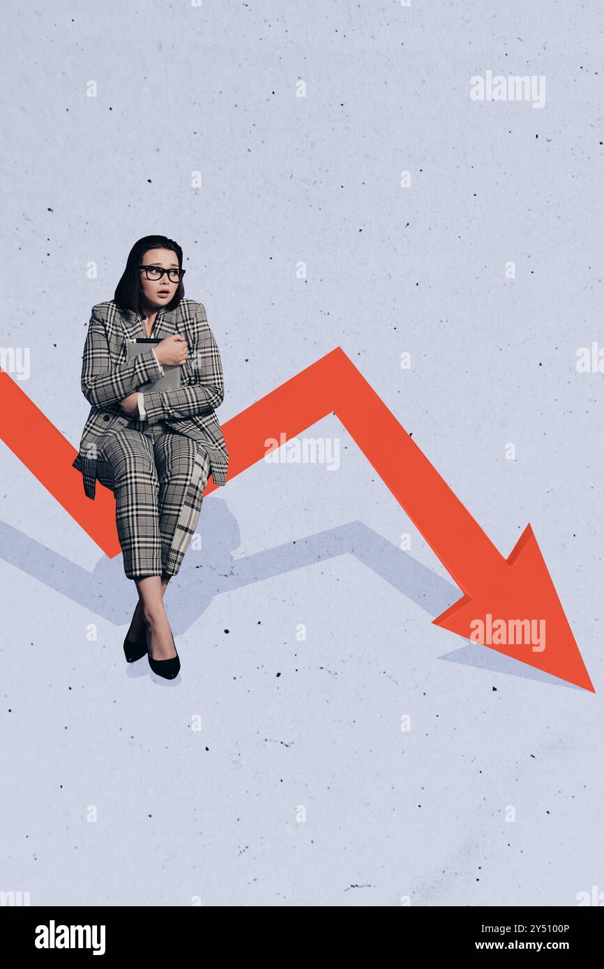 Vertical poster collage businesswoman arrow direction charts ...