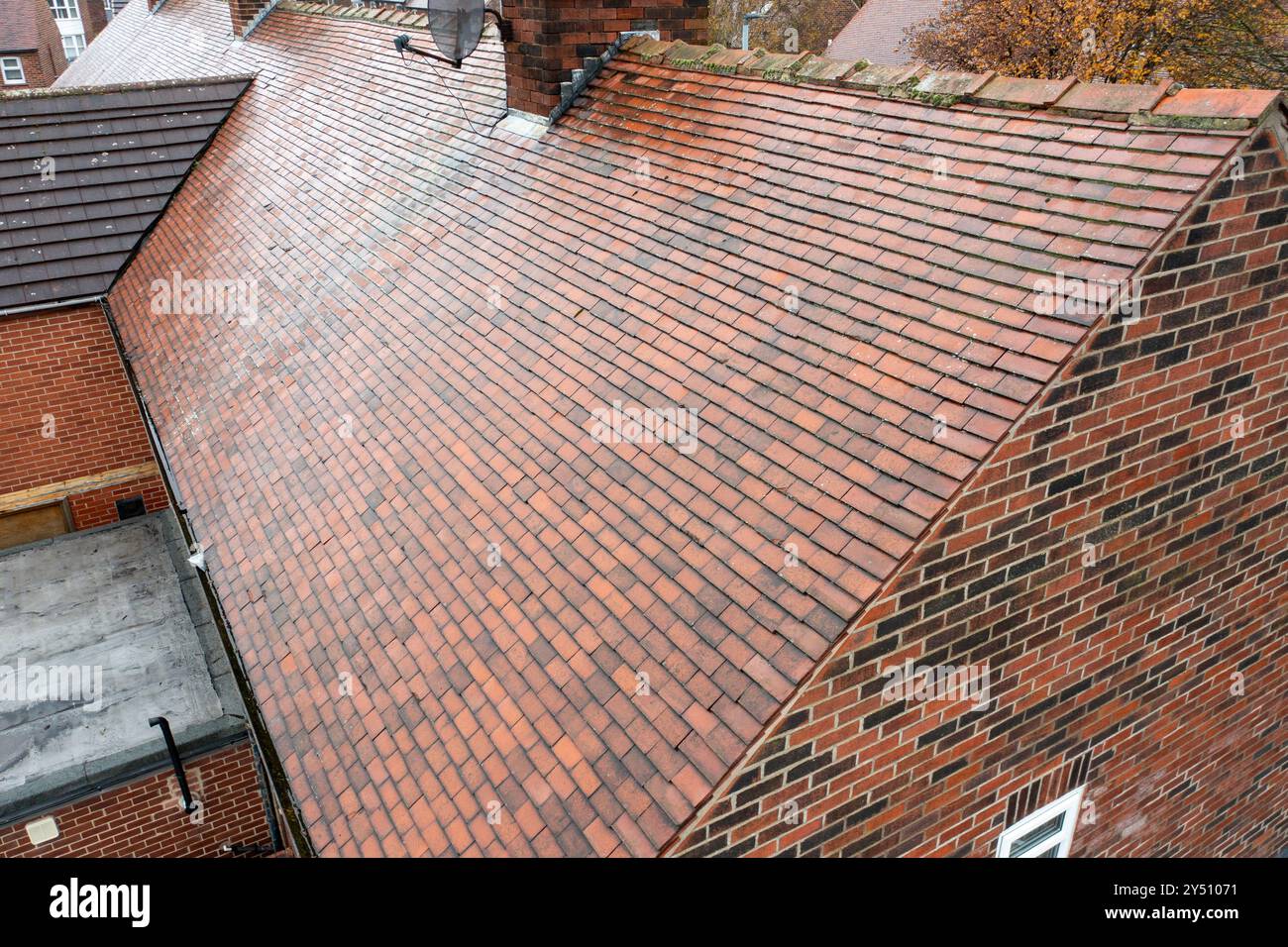 Aerial photo of a typical British terrace house in the UK showing the ...