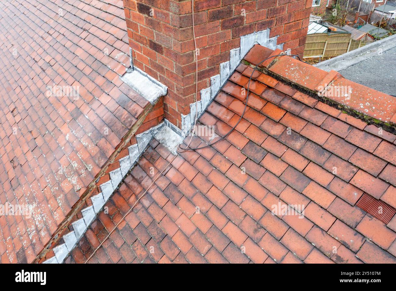 Aerial photo of a typical British terrace house in the UK showing the ...