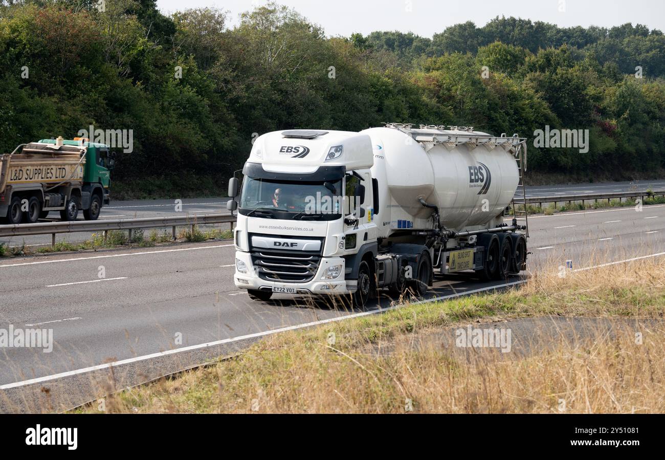 EBS Essex Bulk Services DAF tanker lorry on the M40 motorway ...