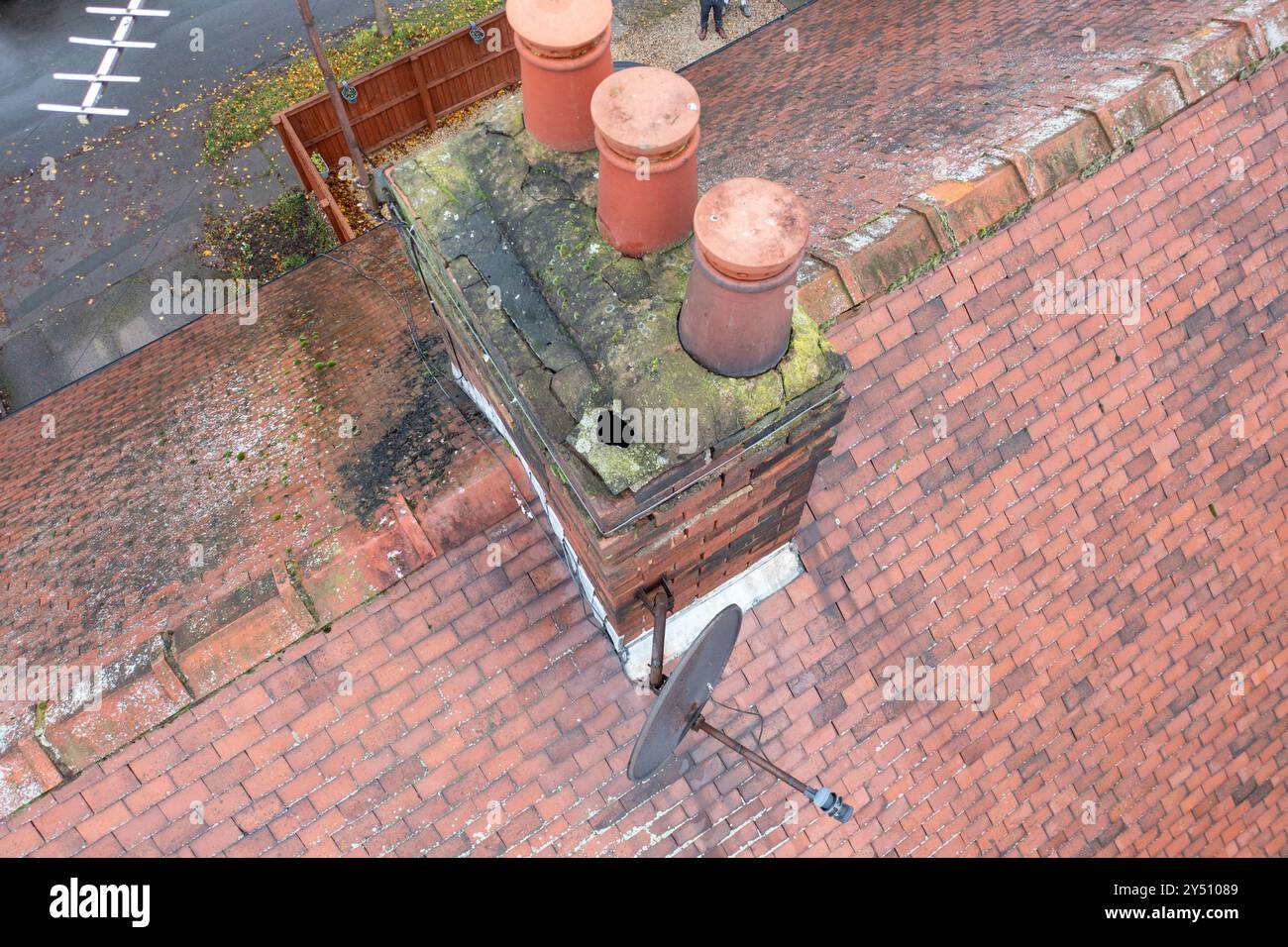 Aerial photo of a typical British terrace house in the UK showing the ...