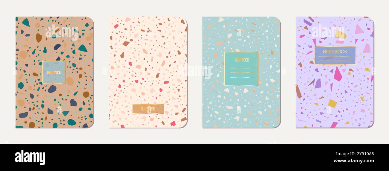 School notebook cover design. Terrazzo abstract background made of ...