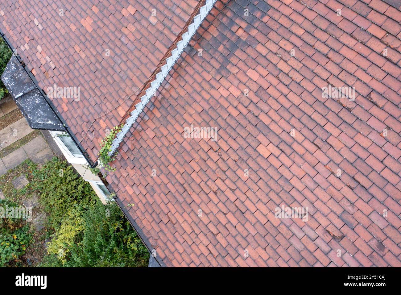 Aerial photo of a typical British terrace house in the UK showing the ...