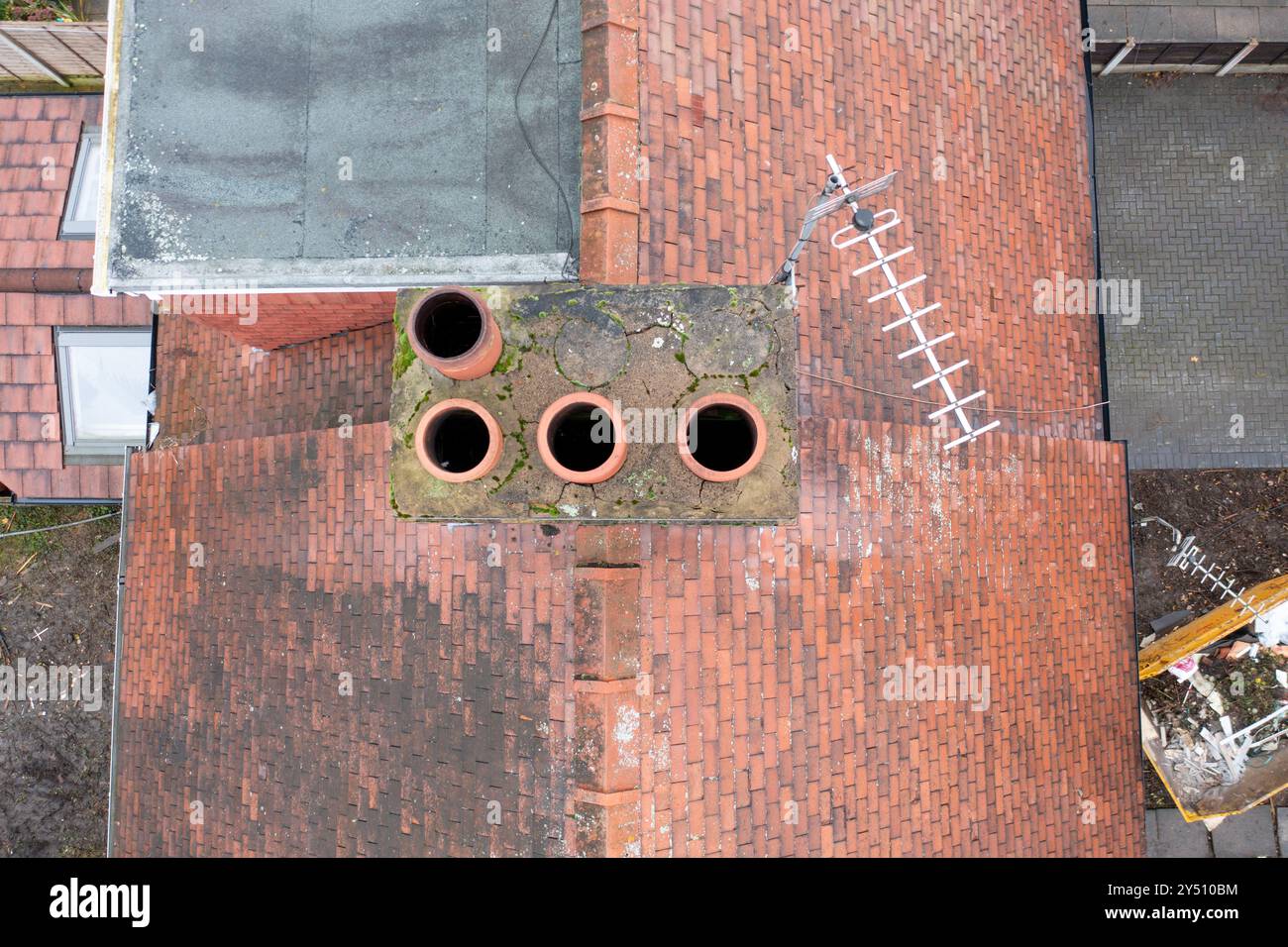 Aerial photo of a typical British terrace house in the UK showing the ...