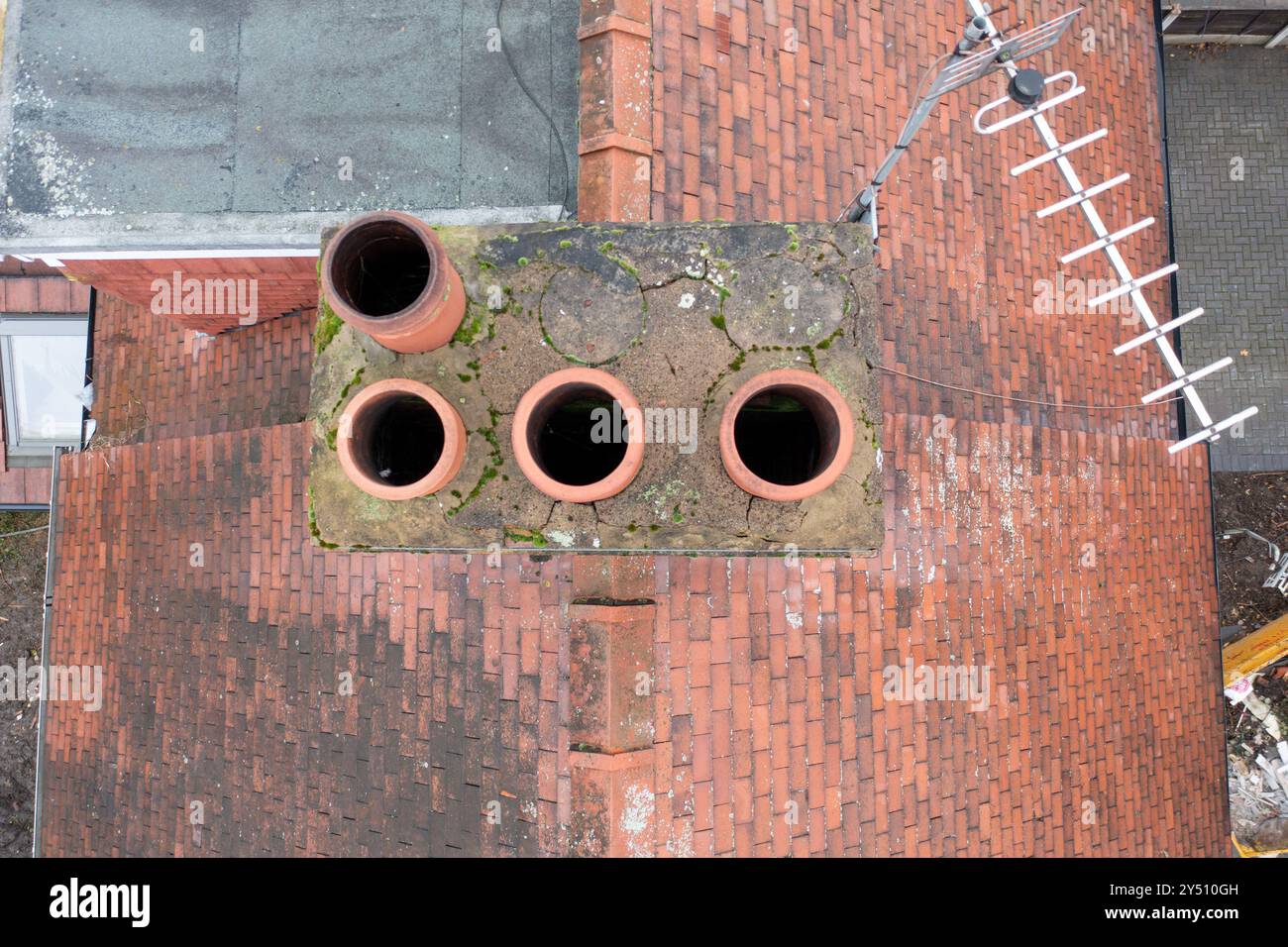 Aerial photo of a typical British terrace house in the UK showing the ...