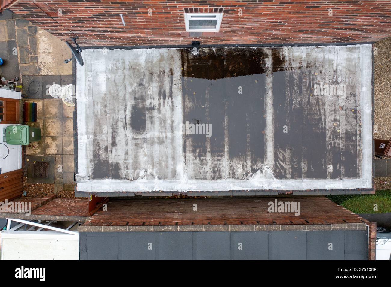 Aerial photo of a typical British terrace house in the UK showing the ...