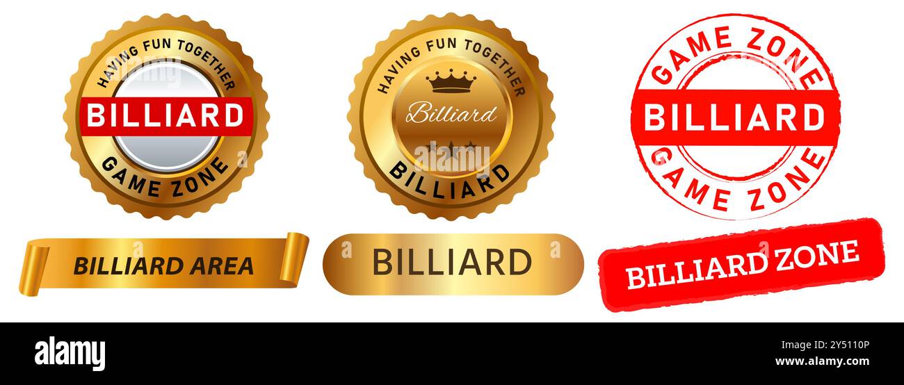 Billiards zone place stamp red gold badge sticker emblem label game ...