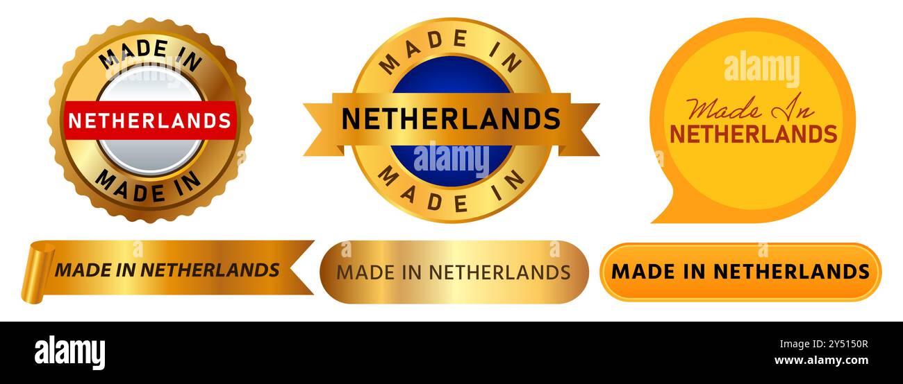 Made in Netherlands stamp gold yellow badges manufactured product ...