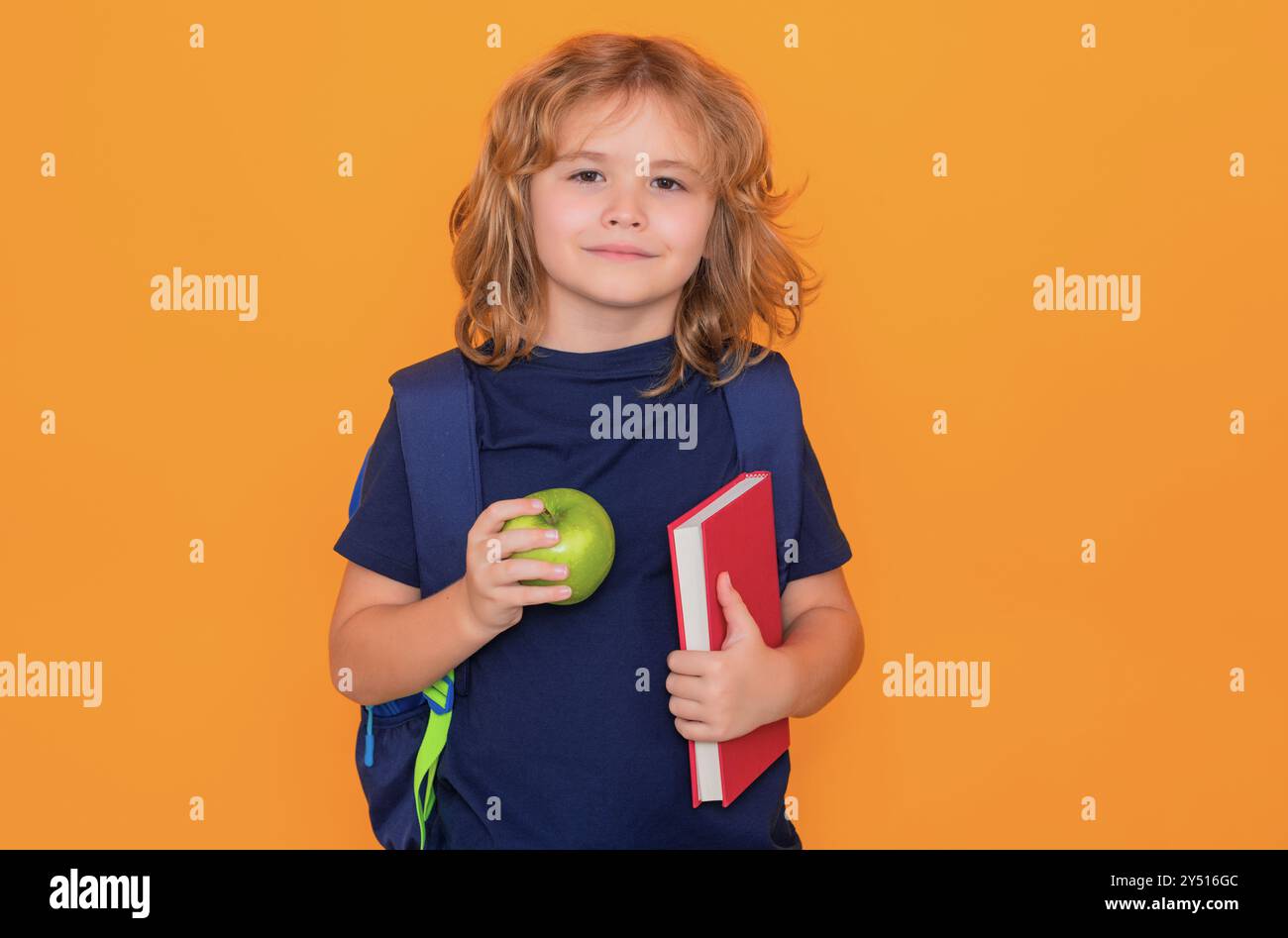 Pupil, nerd schoolboy. School boy with book and apple. School child ...