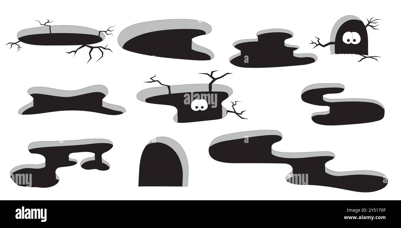 Cleft in the ground and a hole in the floor. Hole with cracks in the ...