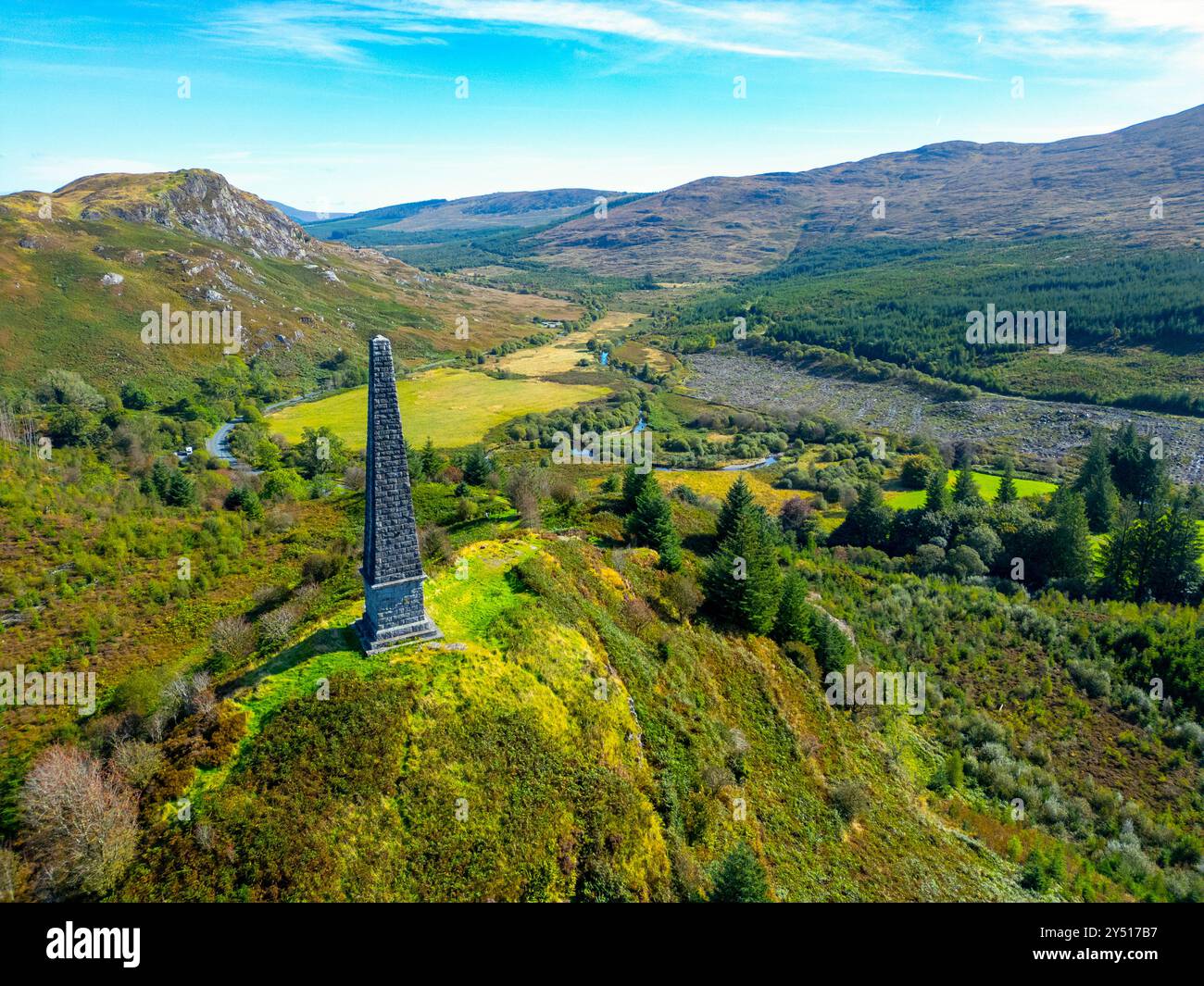 Aerial view from drone of Murray’s Monument in Galloway Forest Park and ...