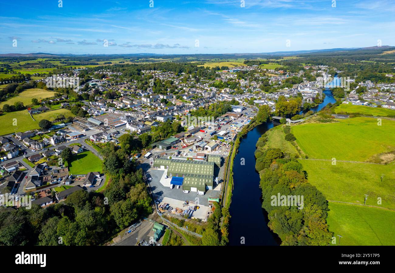 Aerial view from drone of Newton Stewart on River Cree inside proposed ...