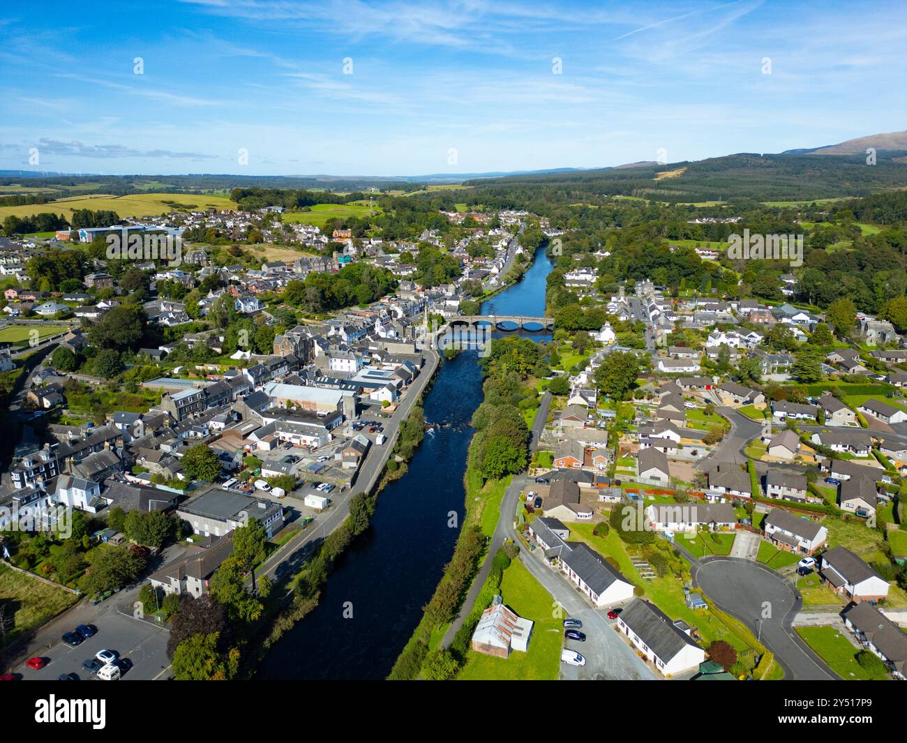 Aerial view from drone of Newton Stewart on River Cree inside proposed ...
