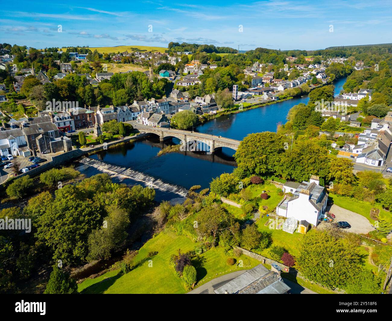 Aerial view from drone of Newton Stewart on River Cree inside proposed ...