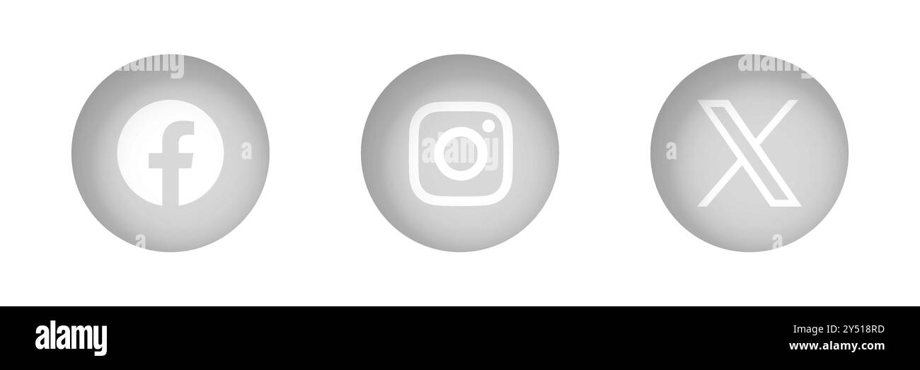 Social media app icon set. Facebook, Instagram and X, former Twitter ...