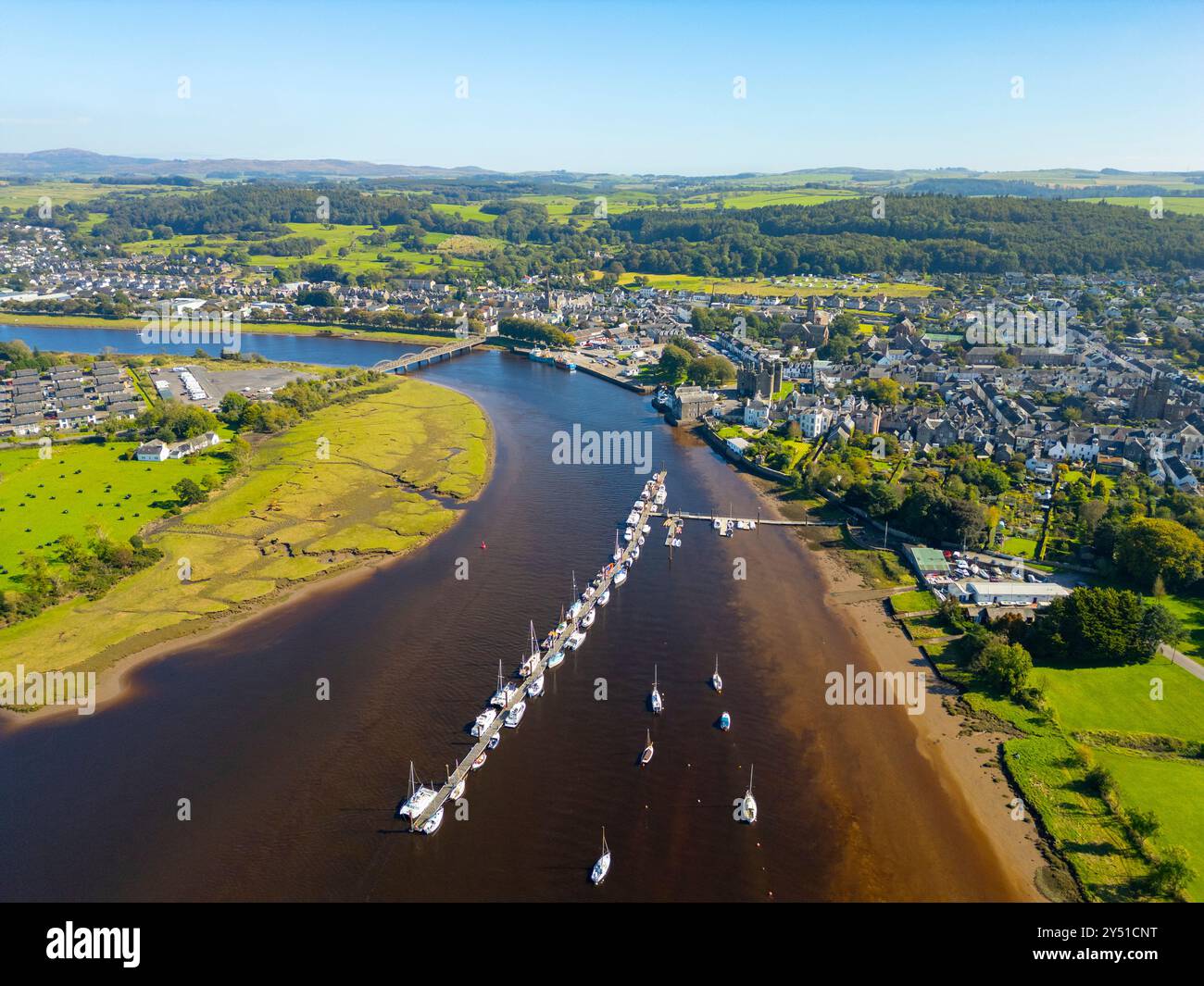 Aerial view from drone of Kirkcudbright on River Dee inside proposed ...
