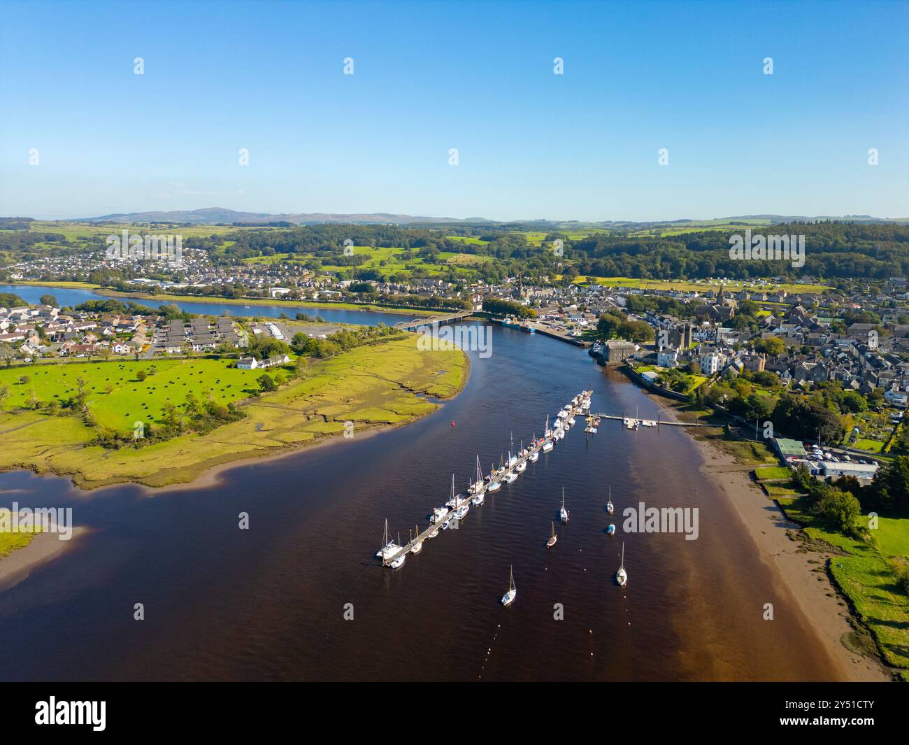 Aerial view from drone of Kirkcudbright on River Dee inside proposed ...