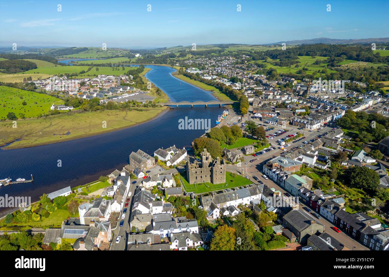 Aerial view from drone of Kirkcudbright on River Dee inside proposed ...