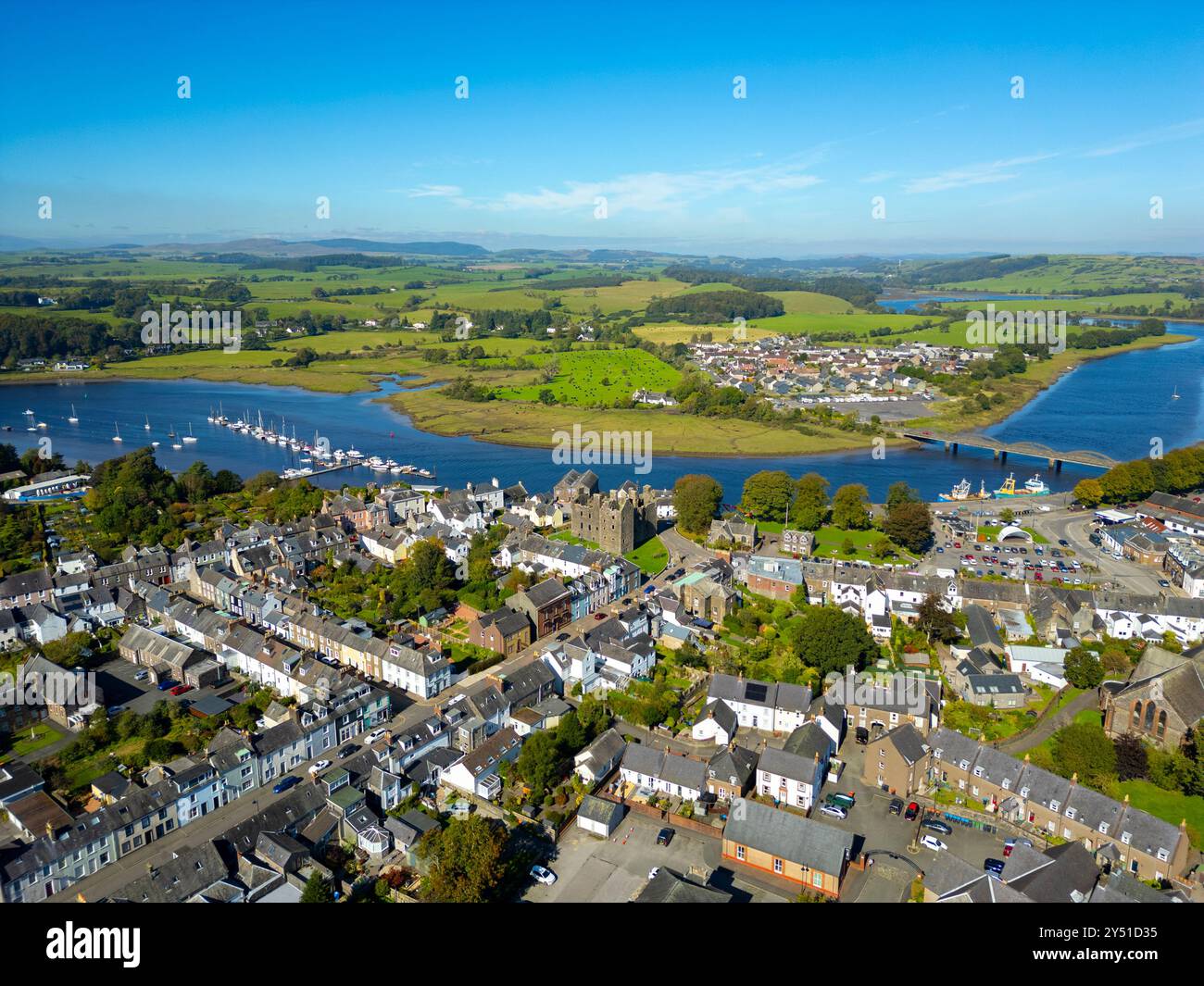 Aerial view from drone of Kirkcudbright on River Dee inside proposed ...