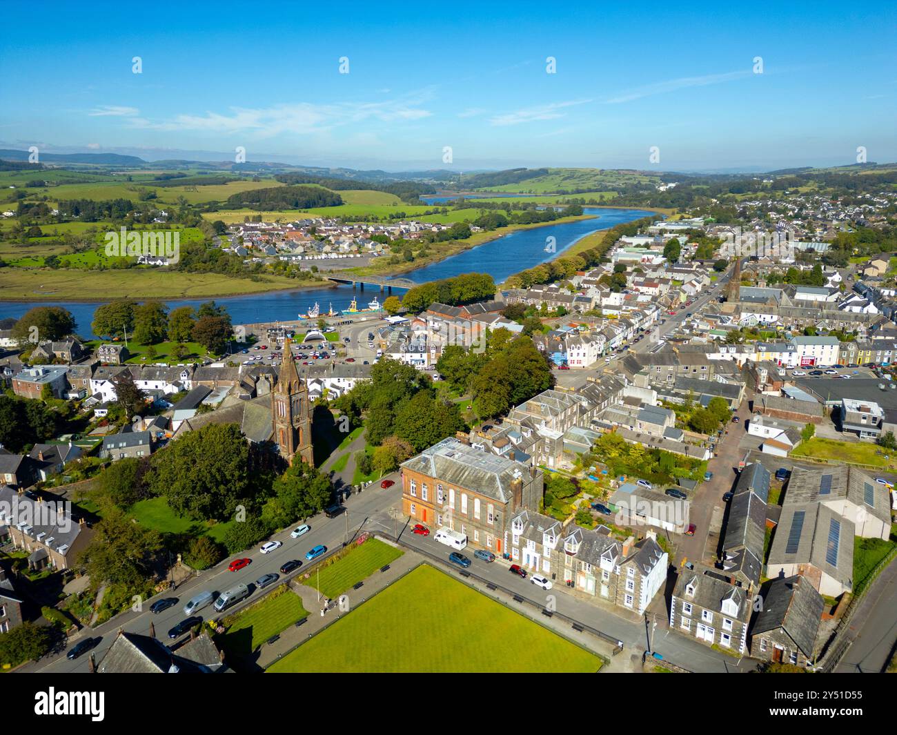 Aerial view from drone of Kirkcudbright on River Dee inside proposed ...