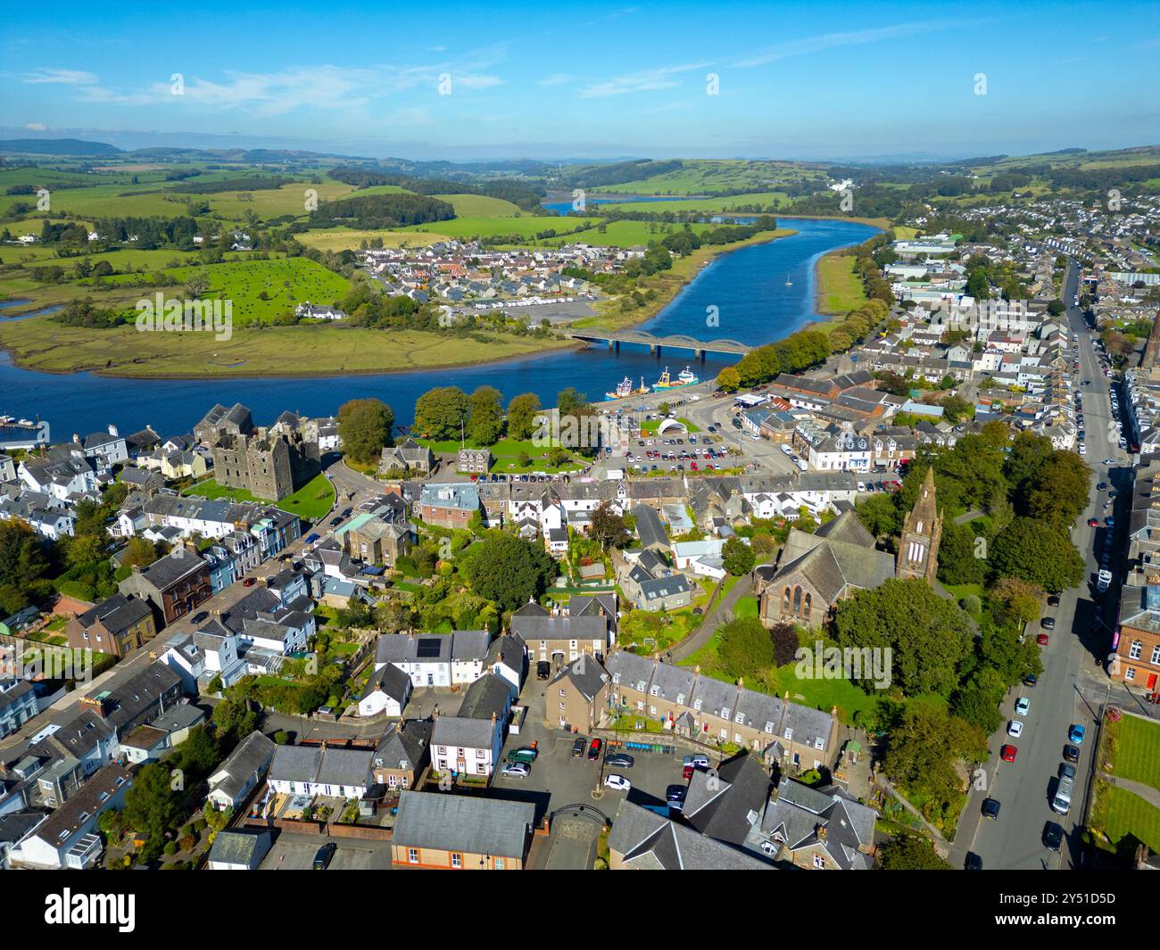 Aerial view from drone of Kirkcudbright on River Dee inside proposed ...