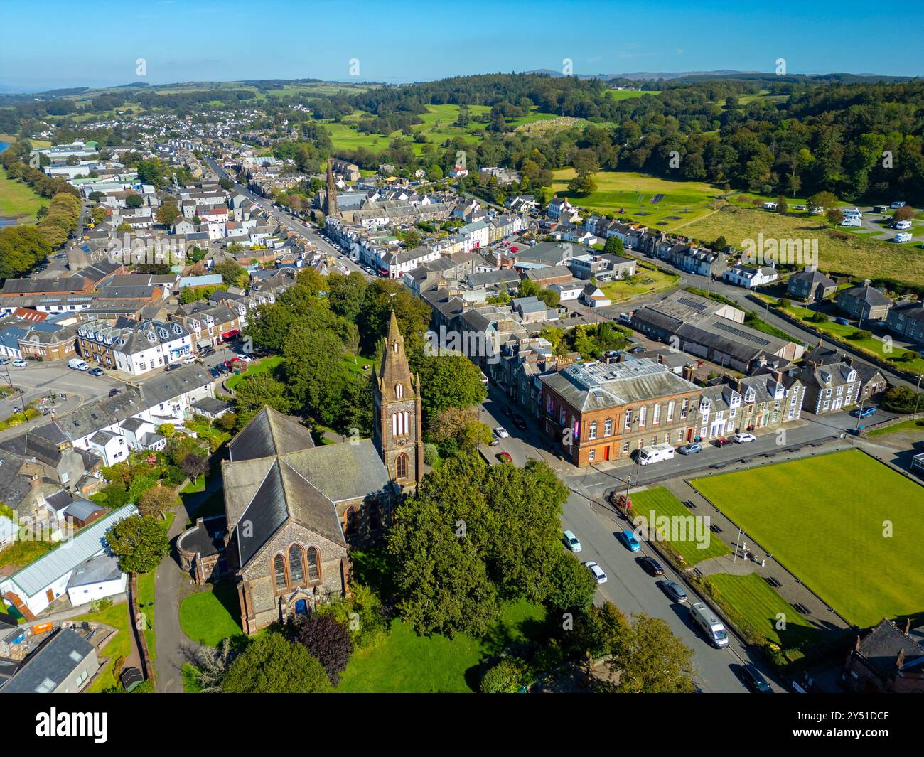 Aerial view from drone of Kirkcudbright on River Dee inside proposed ...