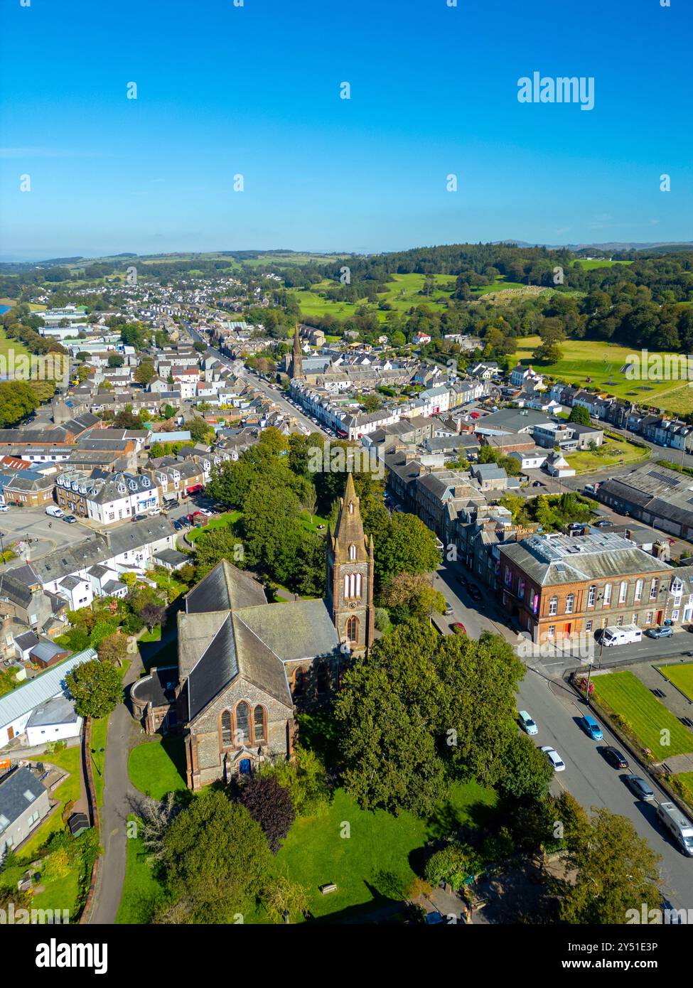 Aerial view from drone of Kirkcudbright on River Dee inside proposed ...