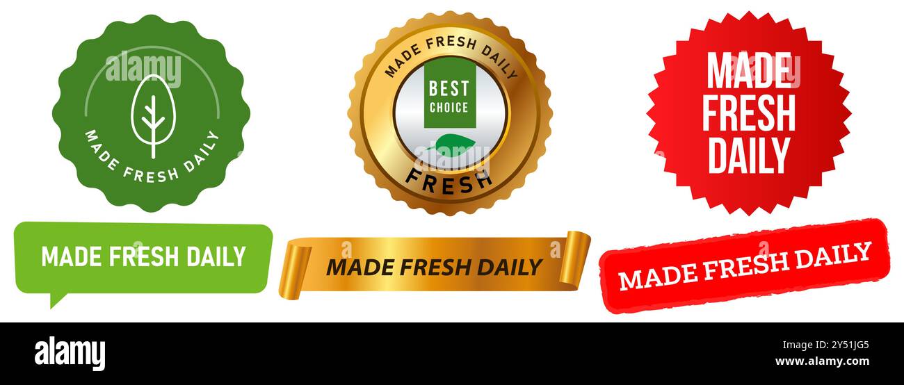 Made fresh daily meal food organic new meal stamp colorful badges sign ...