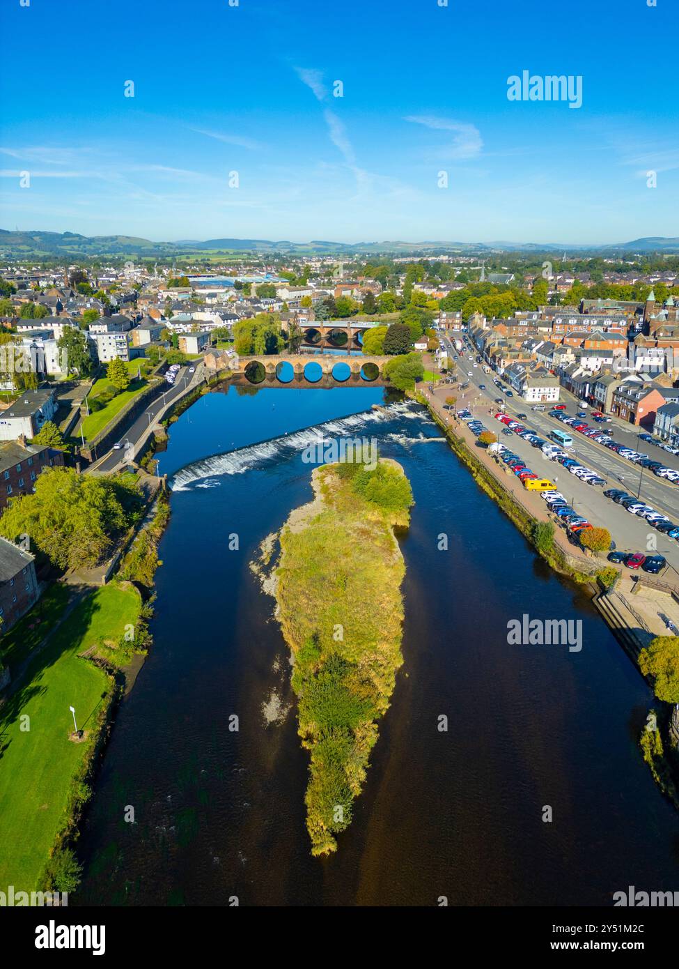 Aerial view from drone of River Nith in Dumfries in Dumfries and ...